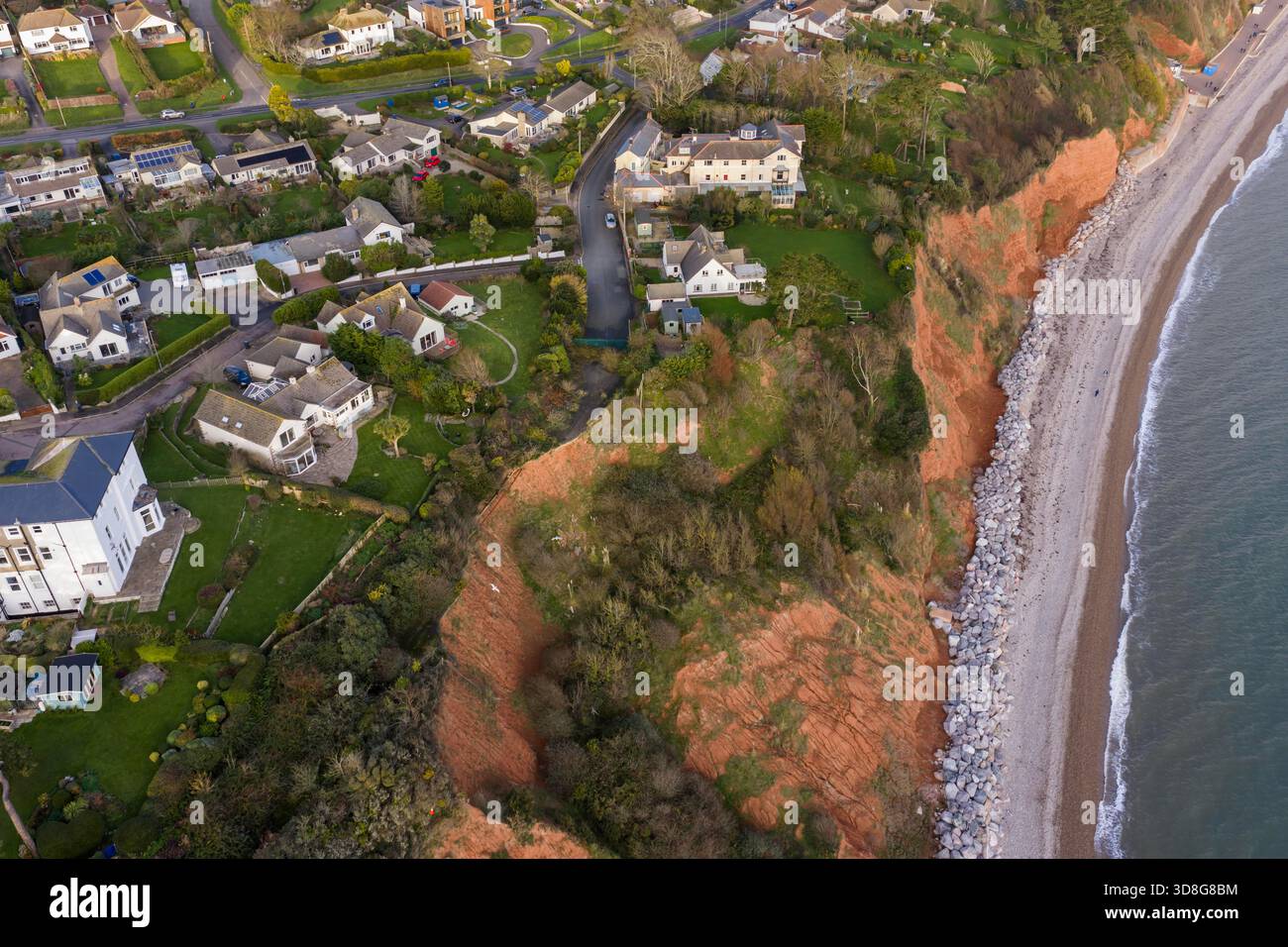 Seaton, Devon, UK. 30th November 2025. Aerial view of cliffs at Seaton ...