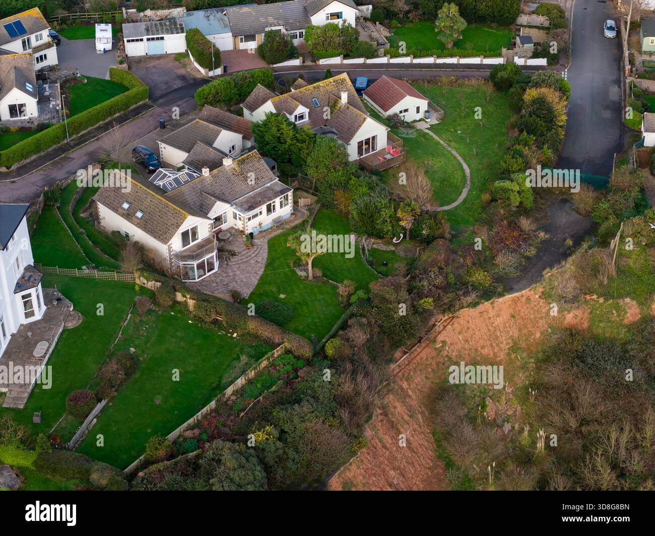 Seaton, Devon, UK. 30th November 2025. Aerial view of cliffs at Seaton ...