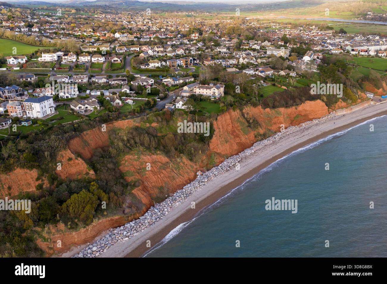 Seaton, Devon, UK. 30th November 2025. Aerial view of cliffs at Seaton ...