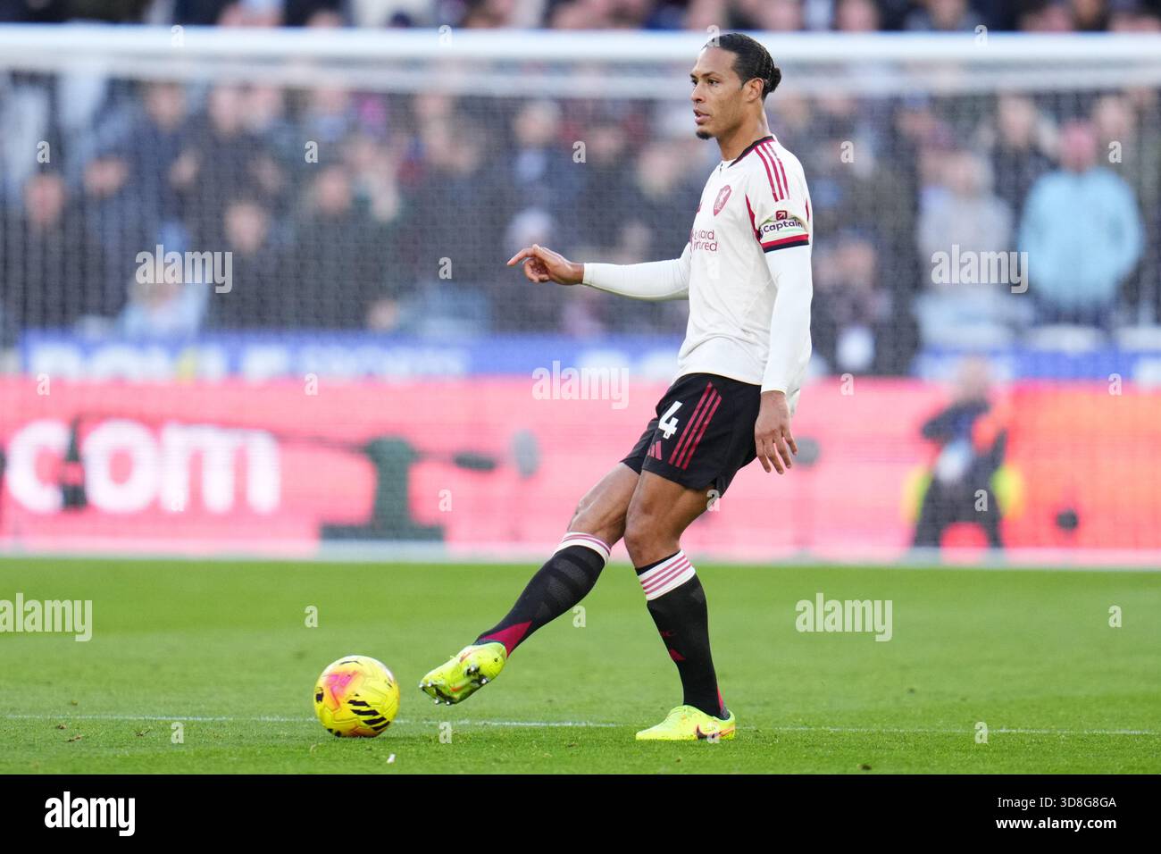 Virgil van Dijk of Liverpool plays a forward pass during the Premier ...