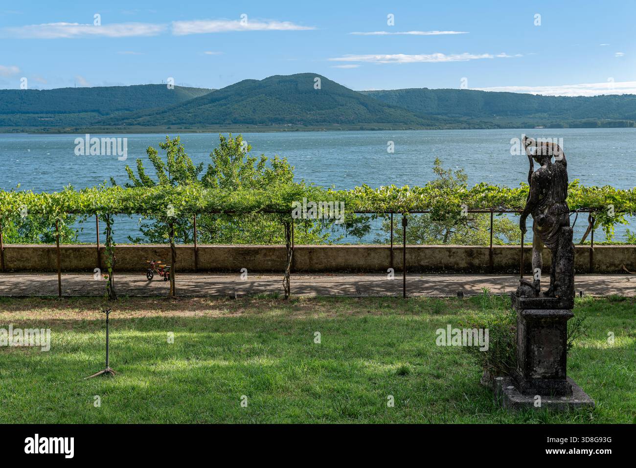 Italy - Lazio - Lago di Vico - Lakeside park with wooden pergola ...