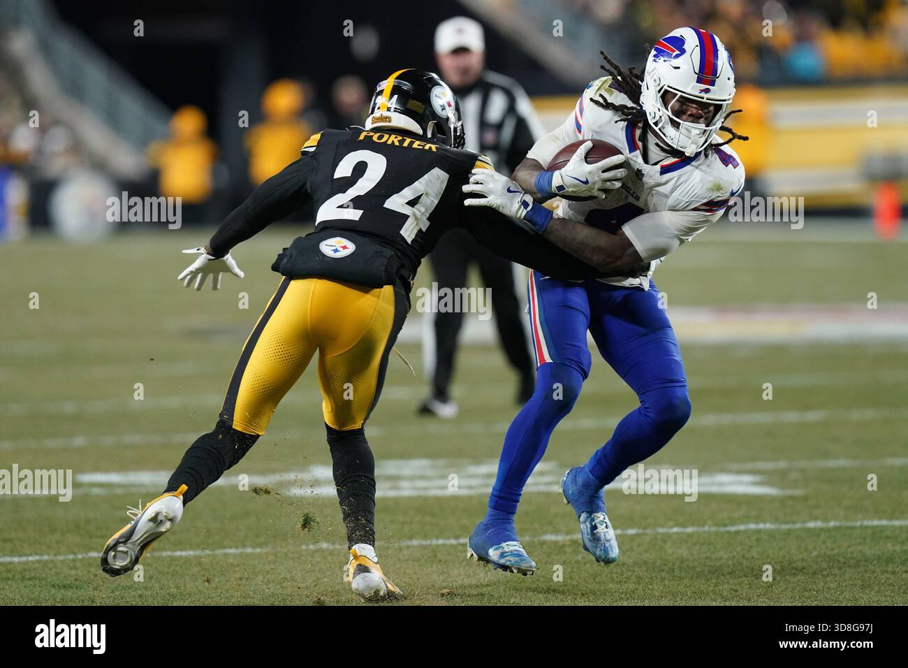 Pittsburgh Steelers cornerback Joey Porter Jr. (24) defends against ...