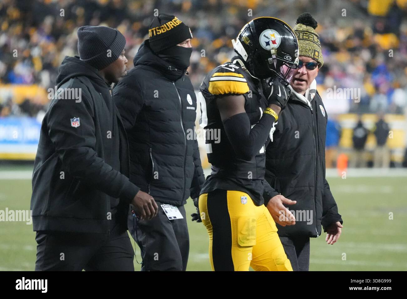 Pittsburgh Steelers cornerback James Pierre leaves the field after an ...