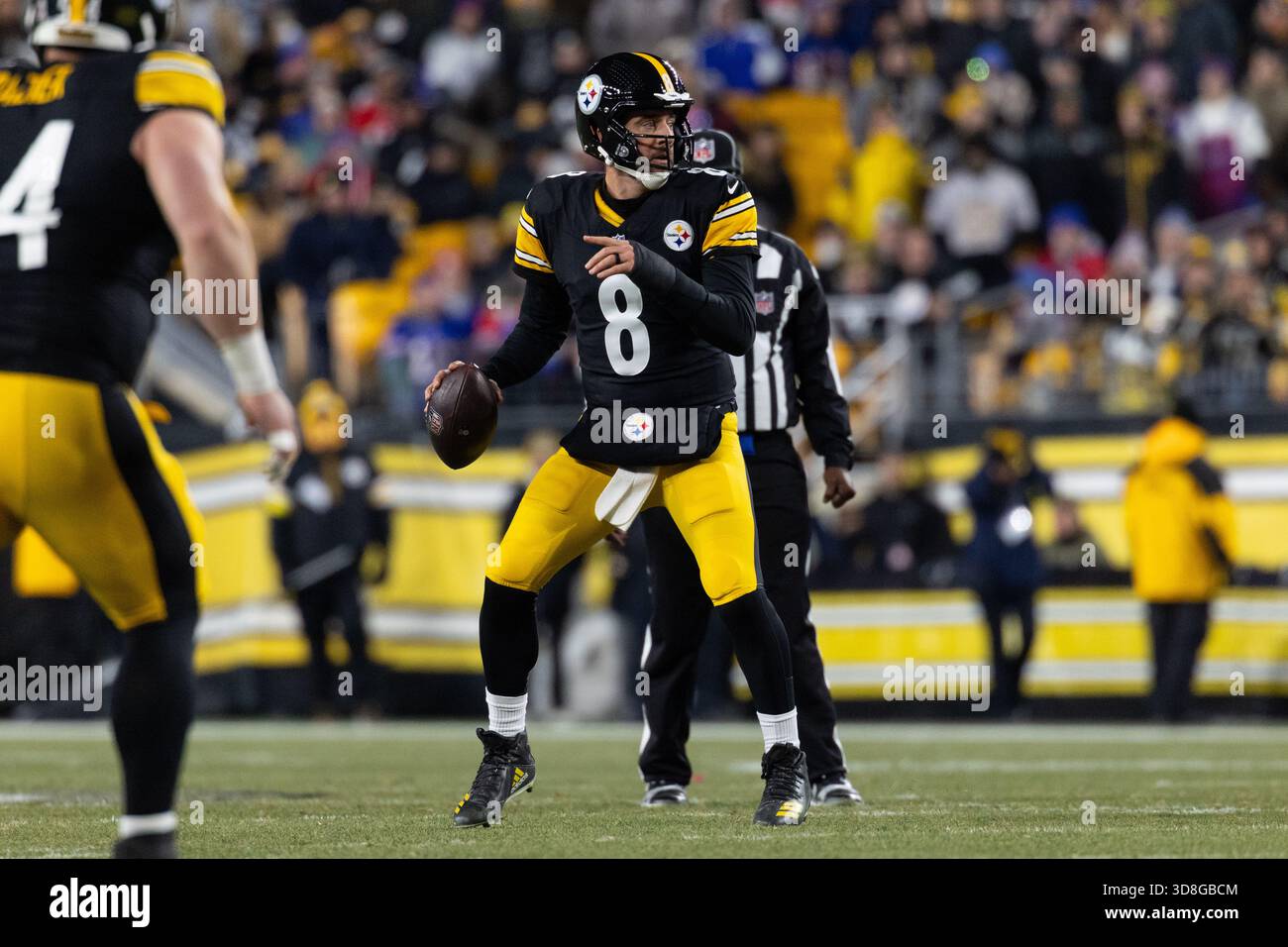 Pittsburgh Steelers quarterback Aaron Rodgers (8) looks to throw during ...