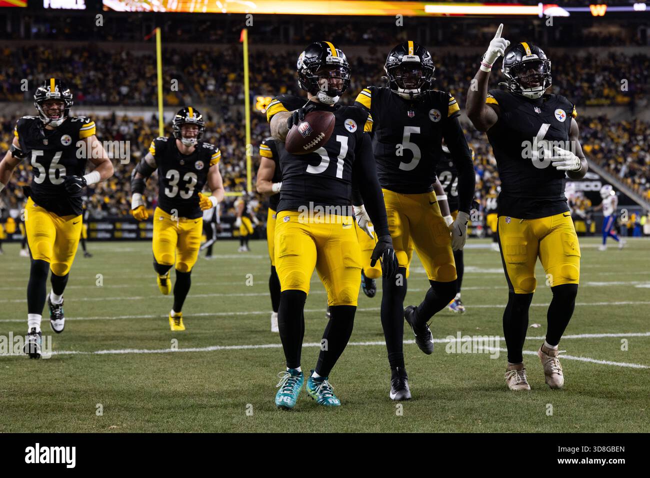 Pittsburgh Steelers linebacker Nick Herbig (51) celebrates with ...