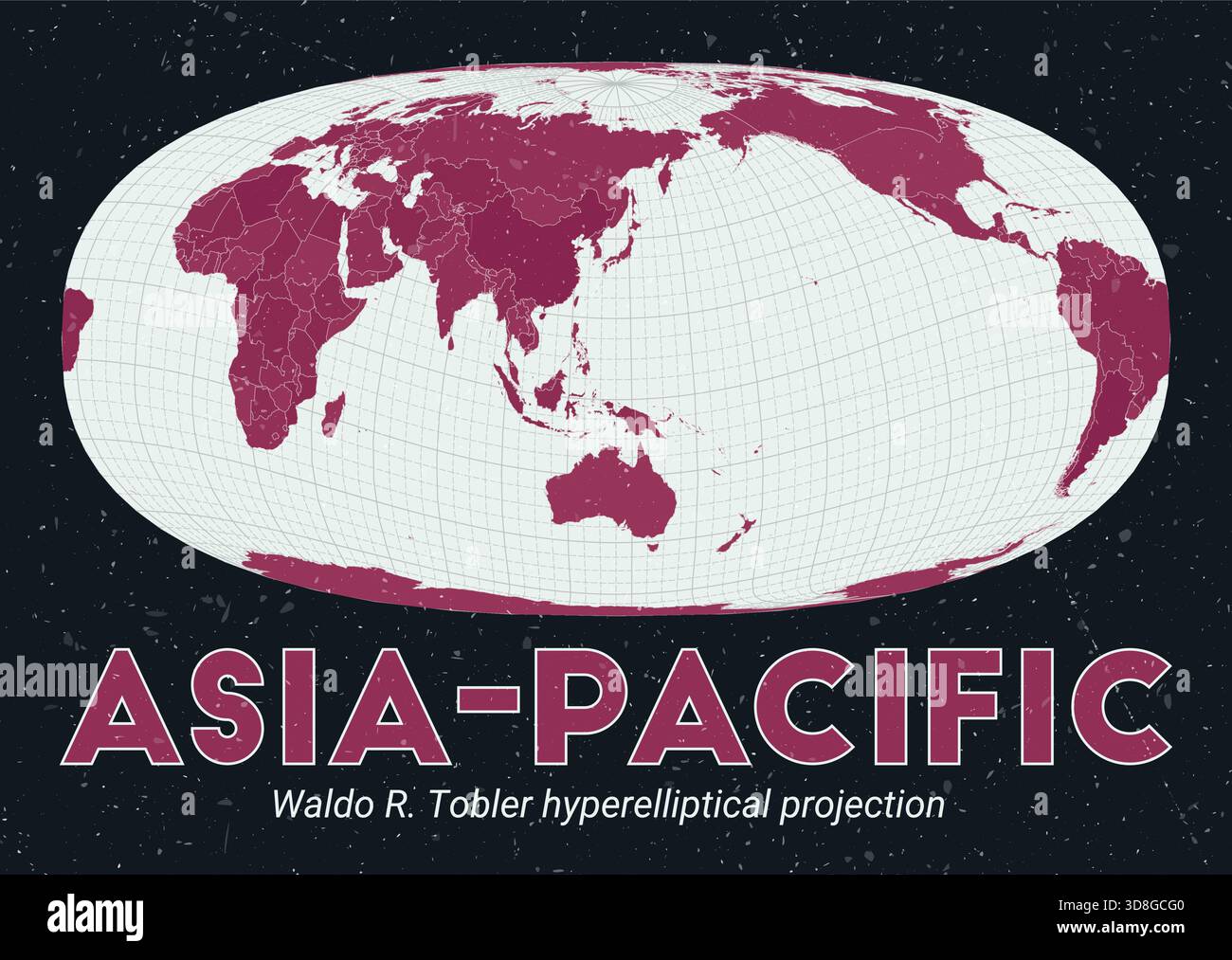 Asia-Pacific. World map. Waldo R. Tobler hyperelliptical projection ...