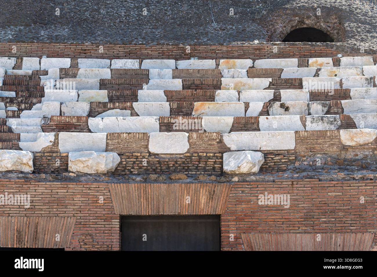 Italy - Rome - Colosseum - Interior seating cavea with restored marble ...