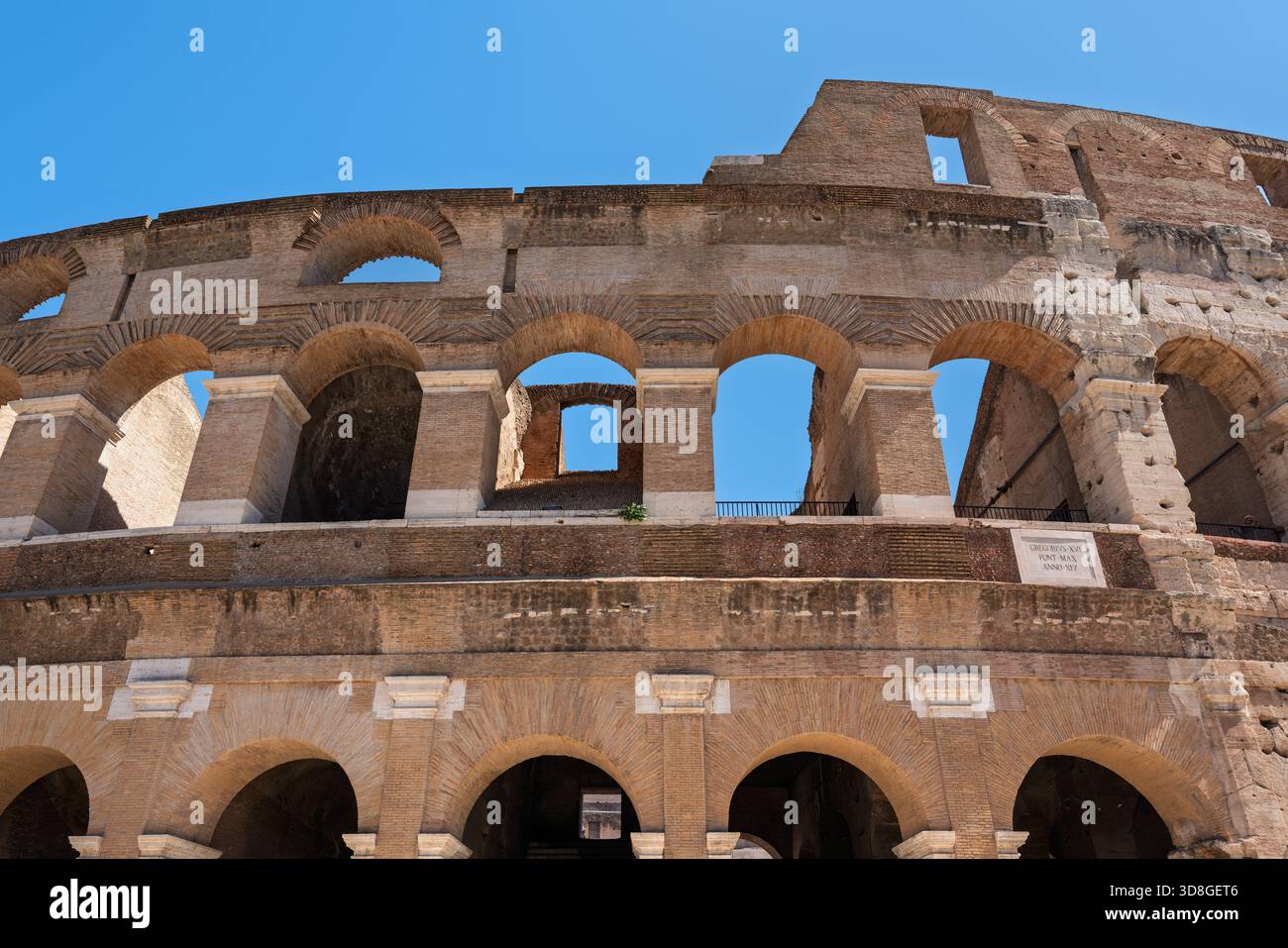 Italy - Rome - Colosseum - Exterior tiered wall with arches and stone ...