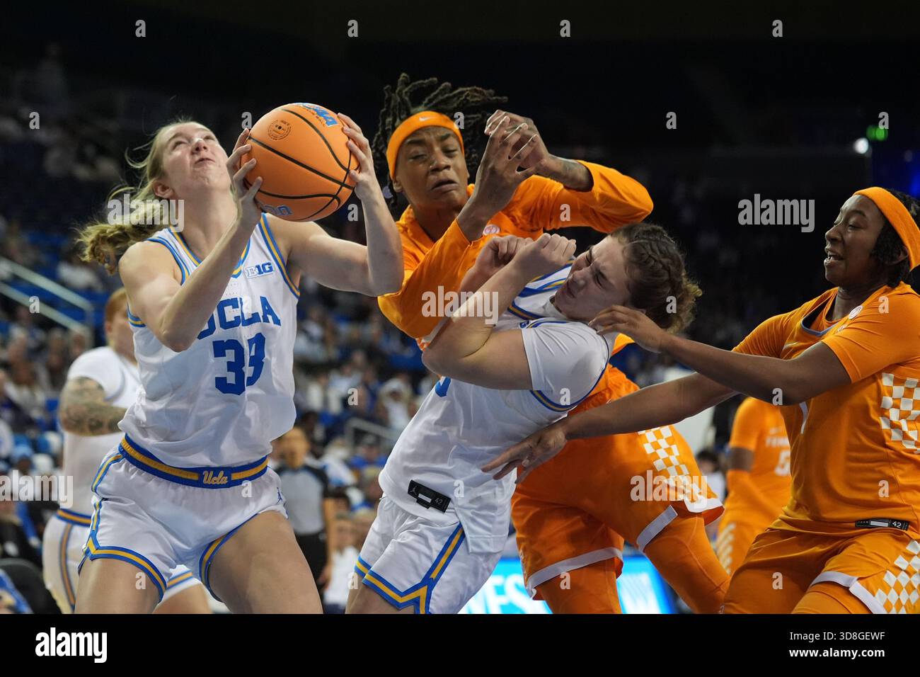 UCLA forward Amanda Muse (33) and UCLA guard Christina Karamouzi Siegel ...