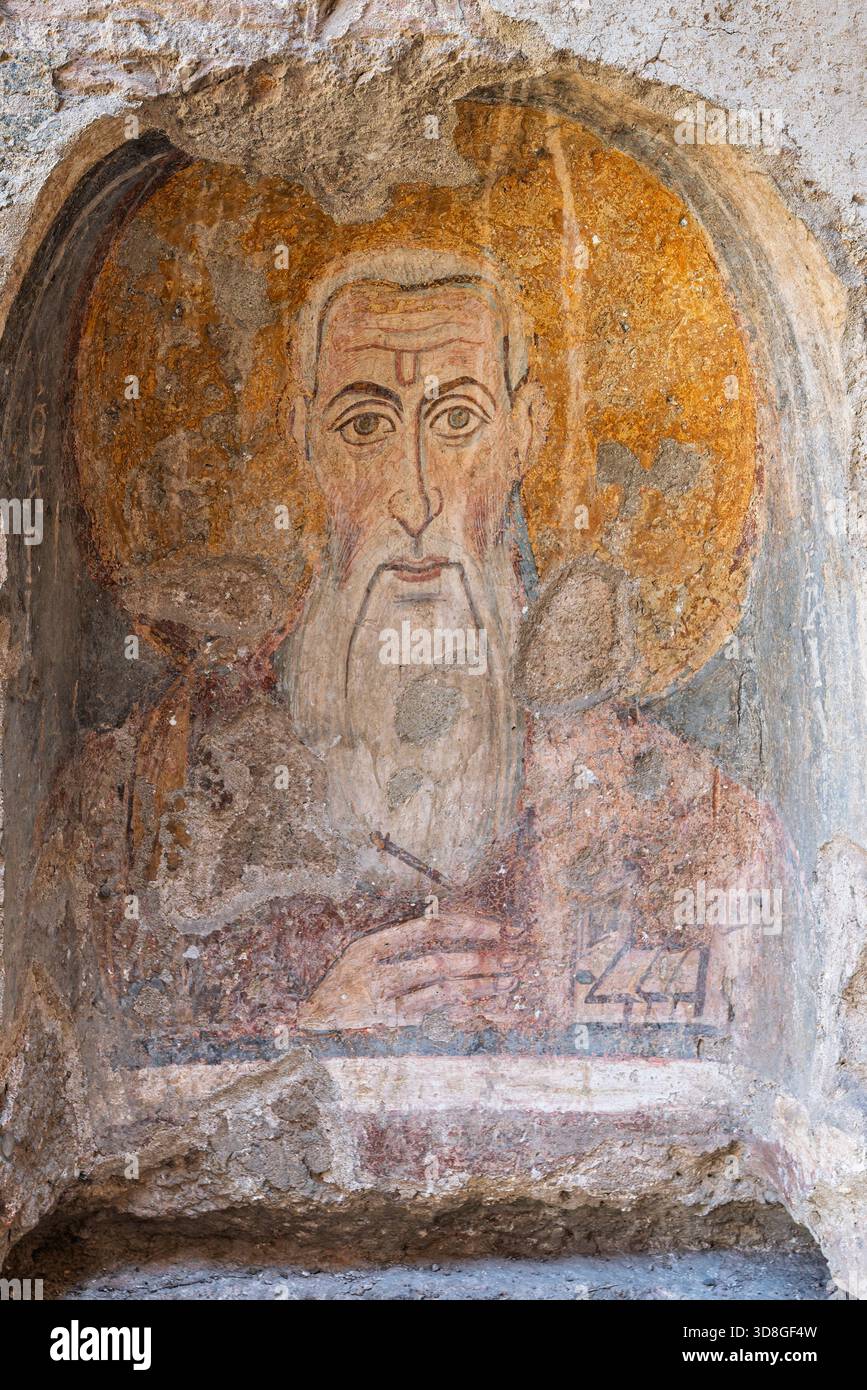 Italy - Rome - Temple of Augustus - Ancient fresco of saint with halo ...