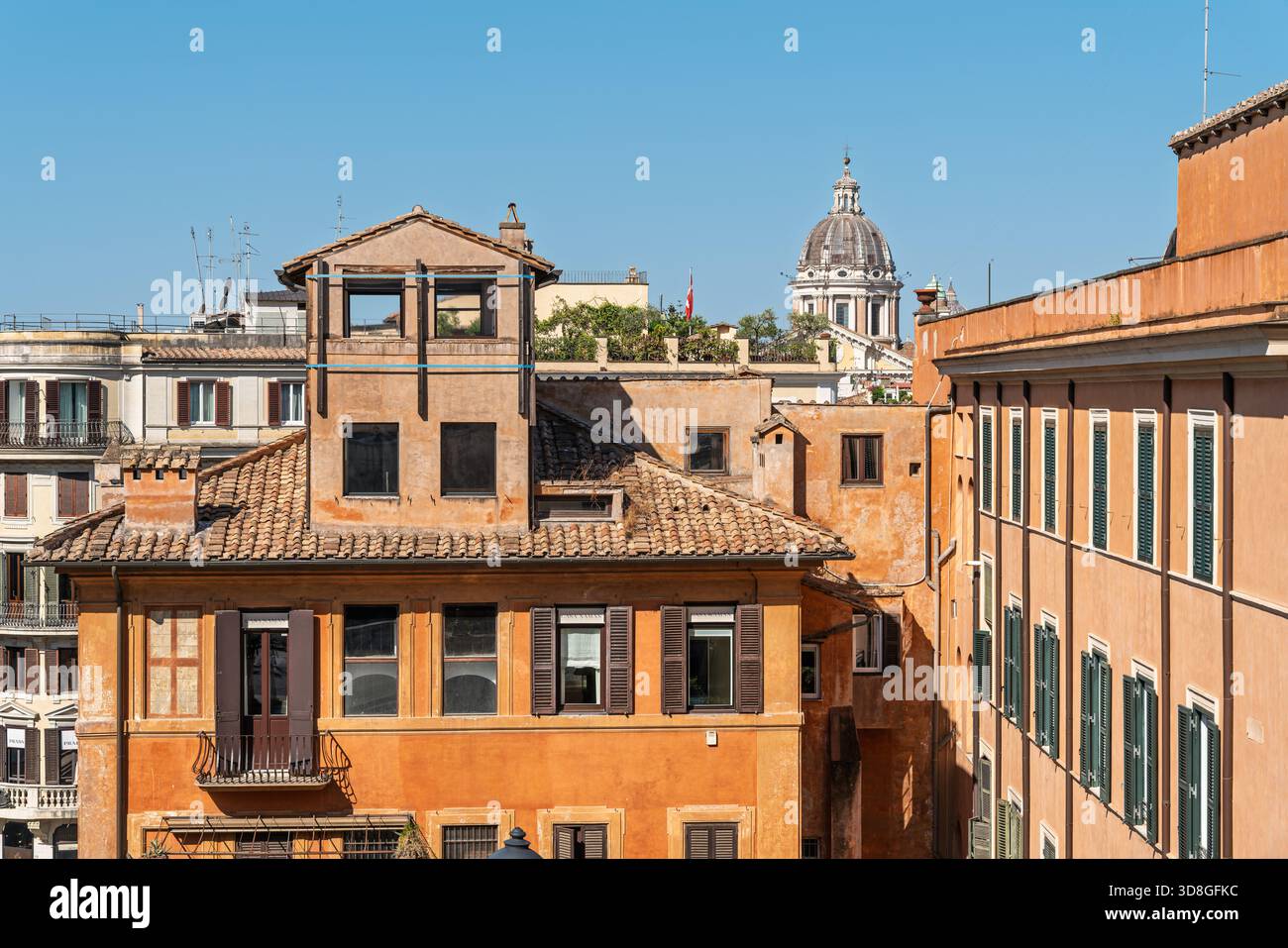 Italy - Rome - Cityscape rooftops - View with ochre buildings ...