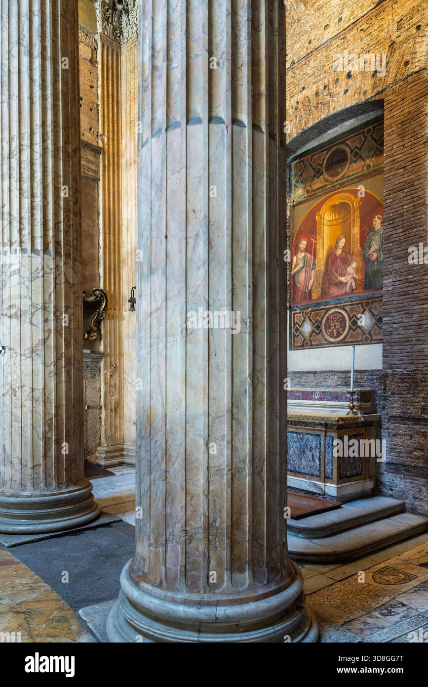 Italy - Rome - Pantheon - Interior view through marble columns showing ...