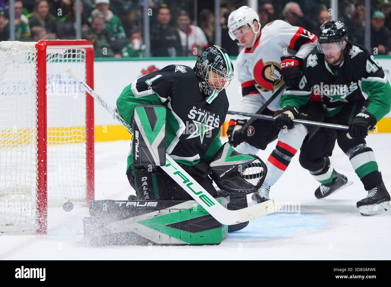 Dallas Stars goaltender Casey Desmith (1) allows a goal by Ottawa ...