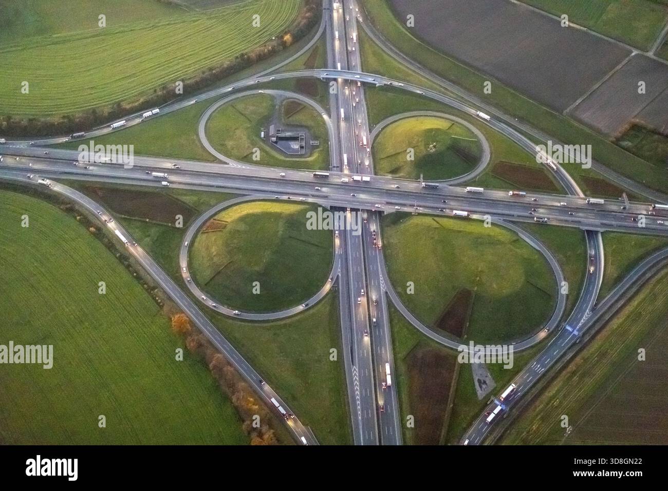 Kamen motorway junction, A2 motorway and A1 motorway, at night, night ...