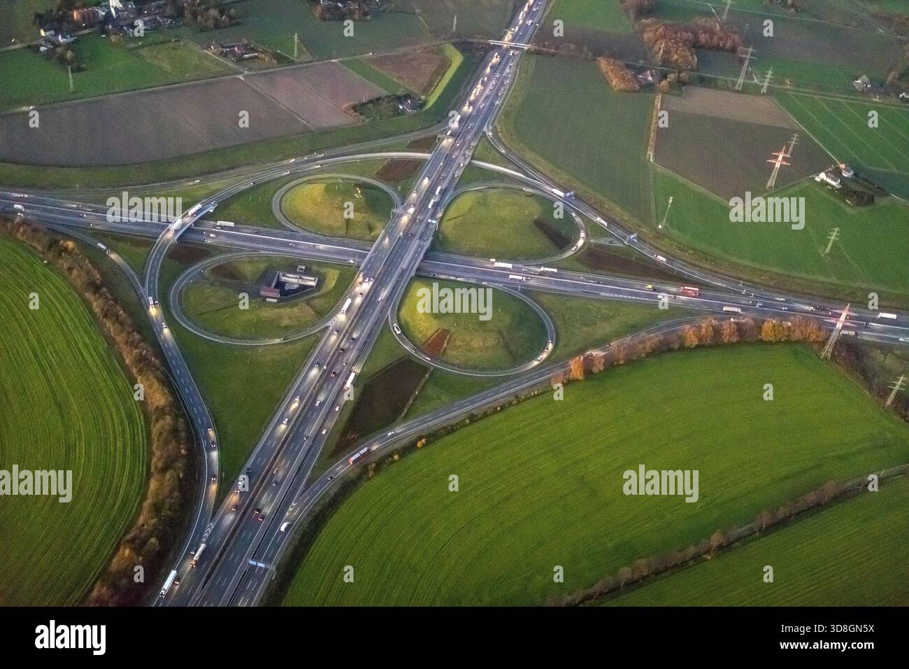Kamen motorway junction, A2 motorway and A1 motorway, at night, night ...