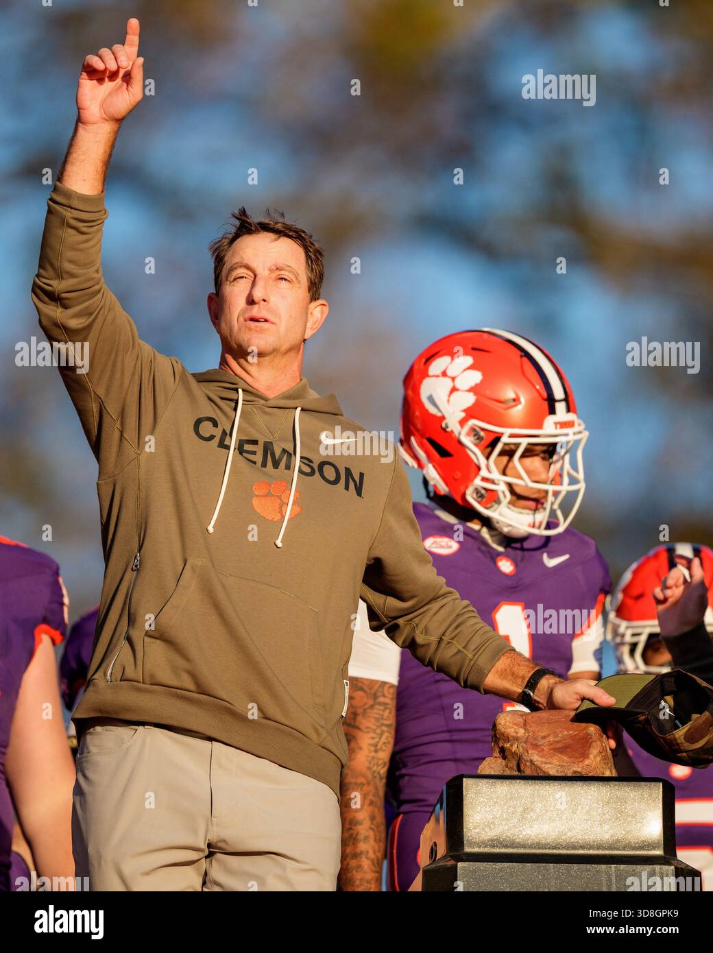 Clemson head coach Dabo Swinney looks on before an NCAA college ...