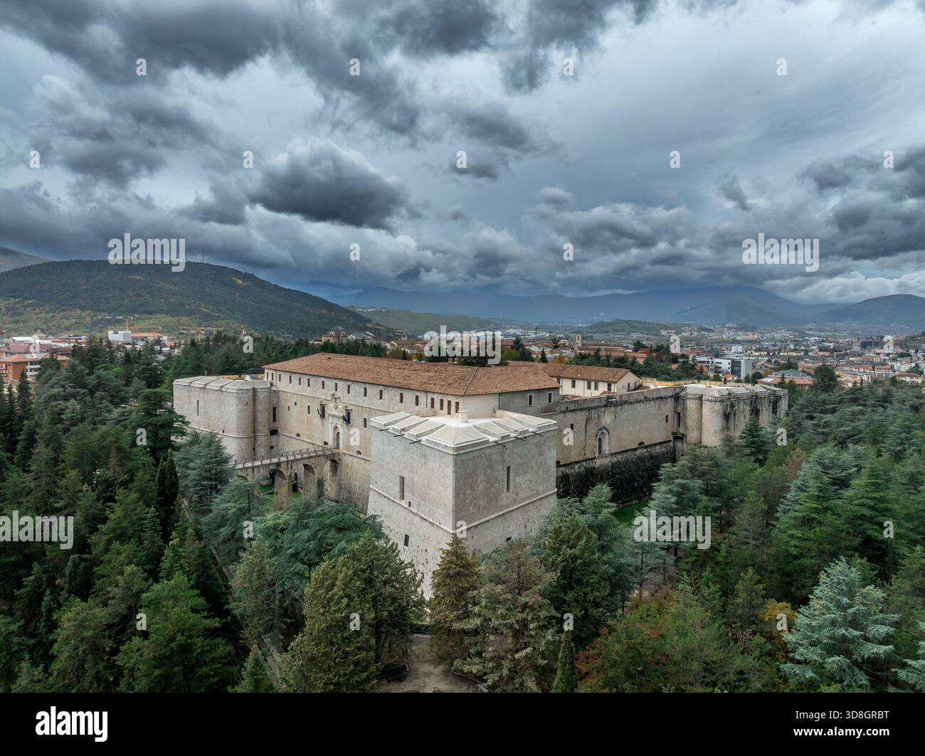 Aerial view of L'Aquila's massive 16th-century Renaissance fortress ...
