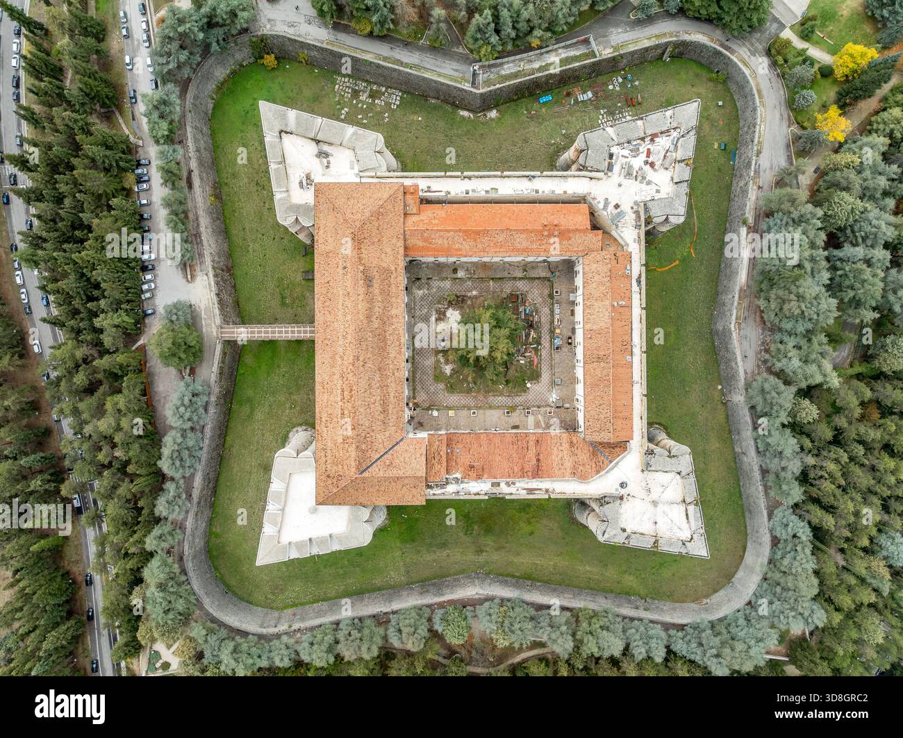 Aerial top down ground plan view of L'Aquila's massive 16th-century ...