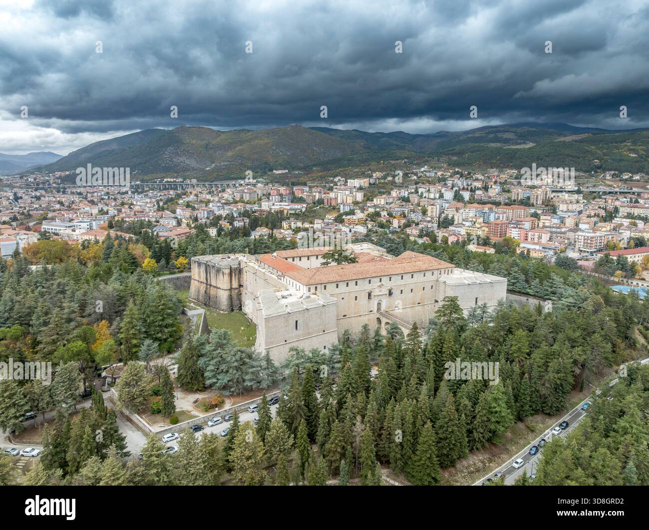 Aerial view of L'Aquila's massive 16th-century Renaissance fortress ...