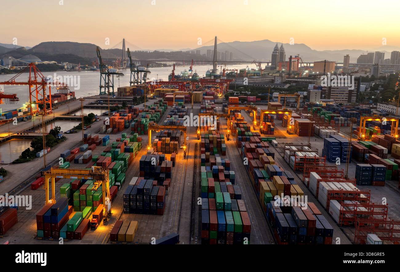 FUZHOU, CHINA - NOVEMBER 29, 2025 - Stacked containers at Qingzhou ...