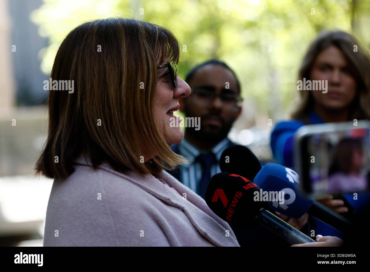 Principal of Loreto College in Ballarat, Michelle Brodrick speaks to awaiting media outside the ...