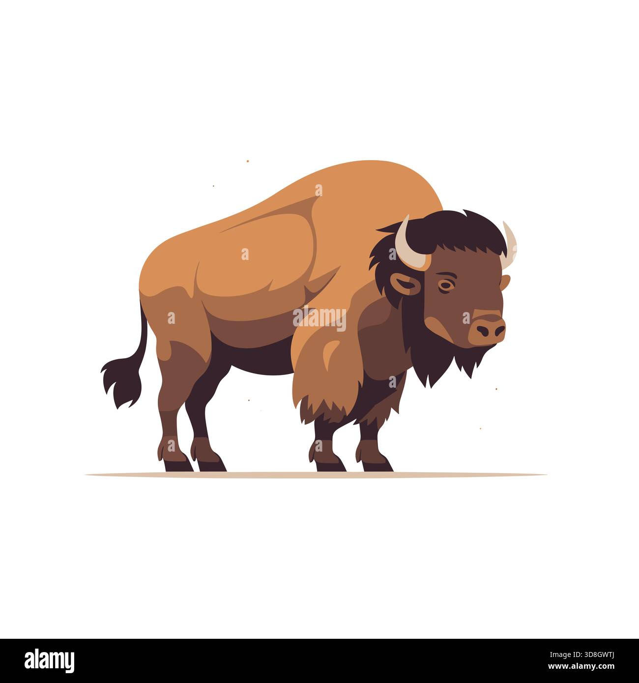 An illustrated bison, light brown with a dark brown face and black mane ...