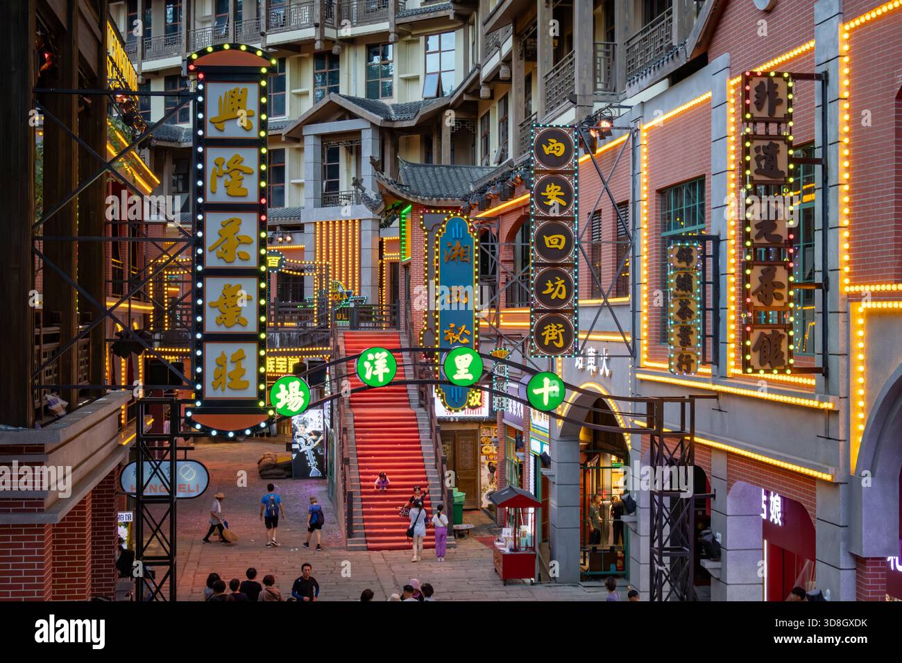 Shops and cafes in the scenic area of the historic Tujia Chinese ...