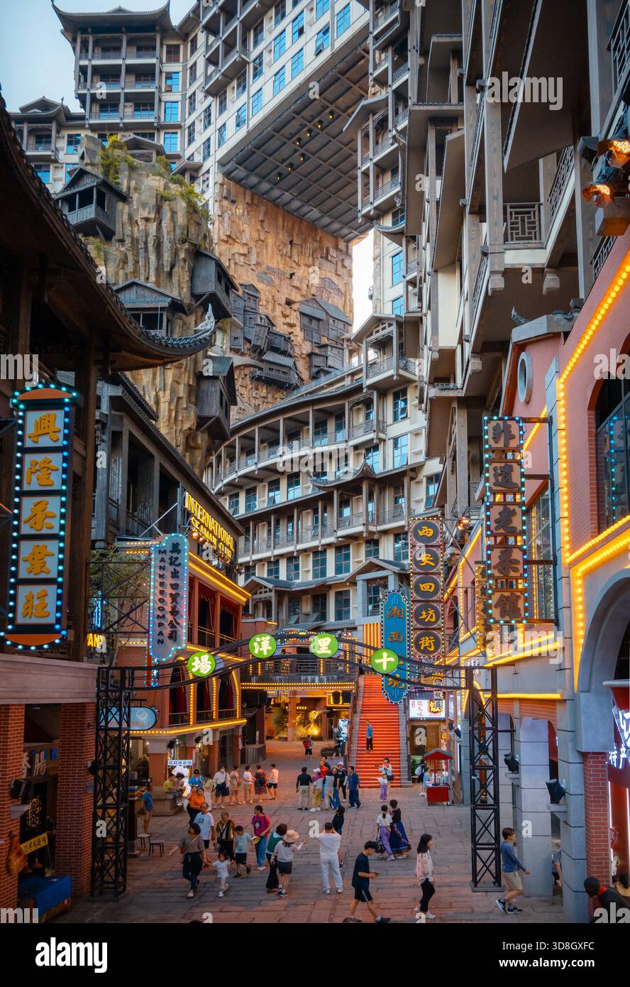 Shops and cafes in the scenic area of the historic Tujia Chinese ...