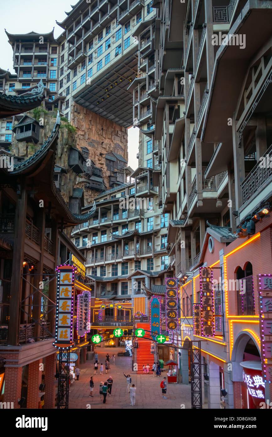 Shops and cafes in the scenic area of the historic Tujia Chinese ...