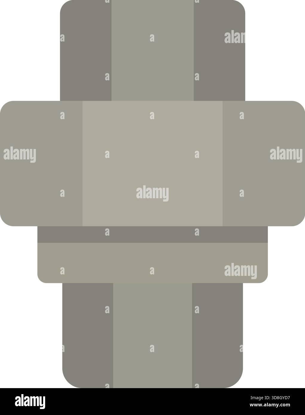 A metal pipe union coupling with central nut and two end connectors for ...