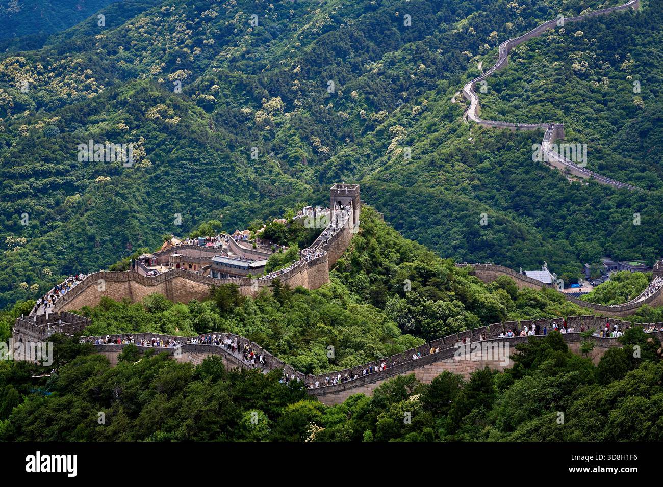 Overview of the meandering Great Wall and mountain landscape of ...