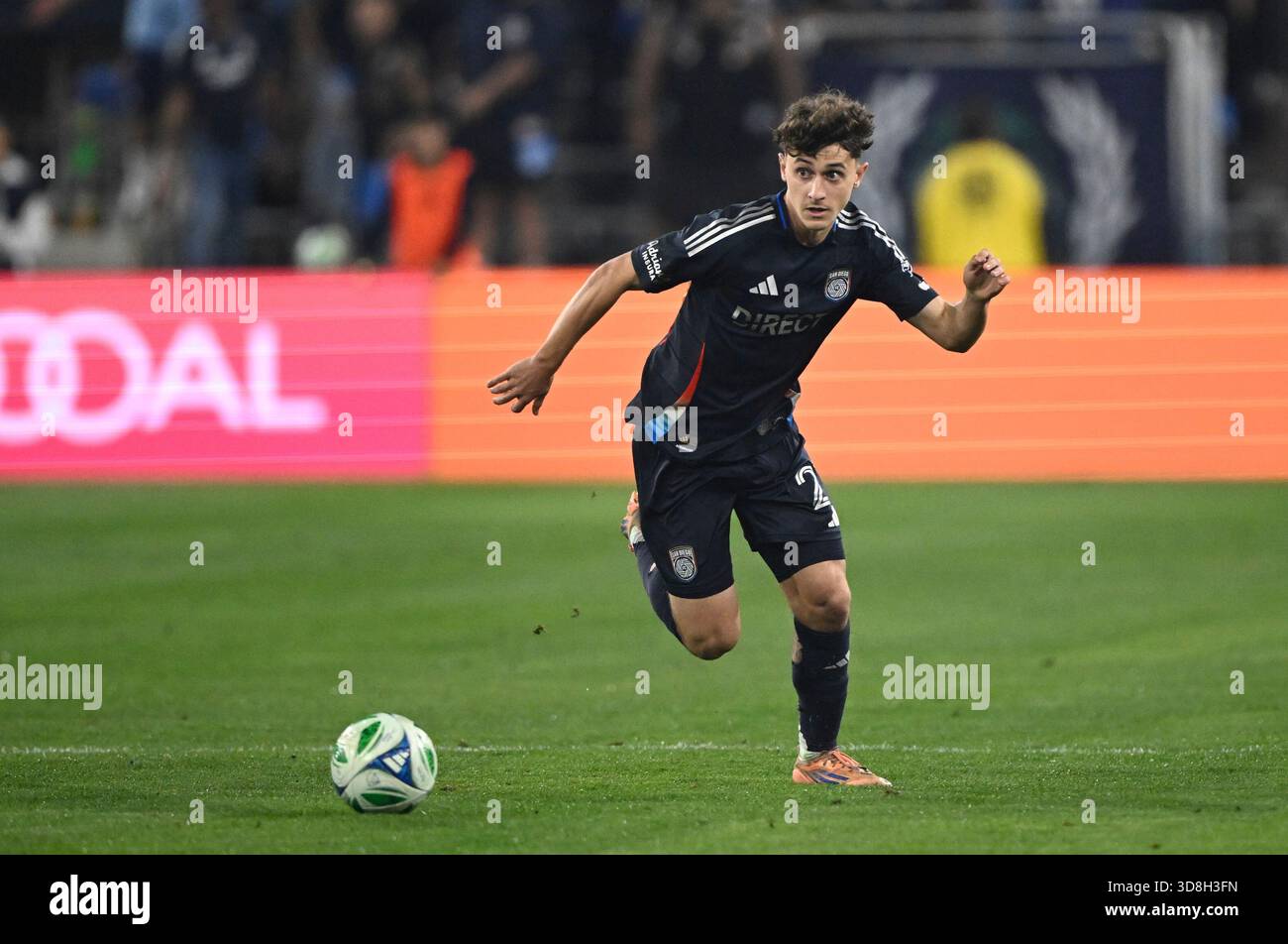 San Diego FC defender Luca Bombino (27) brings the ball downfield ...