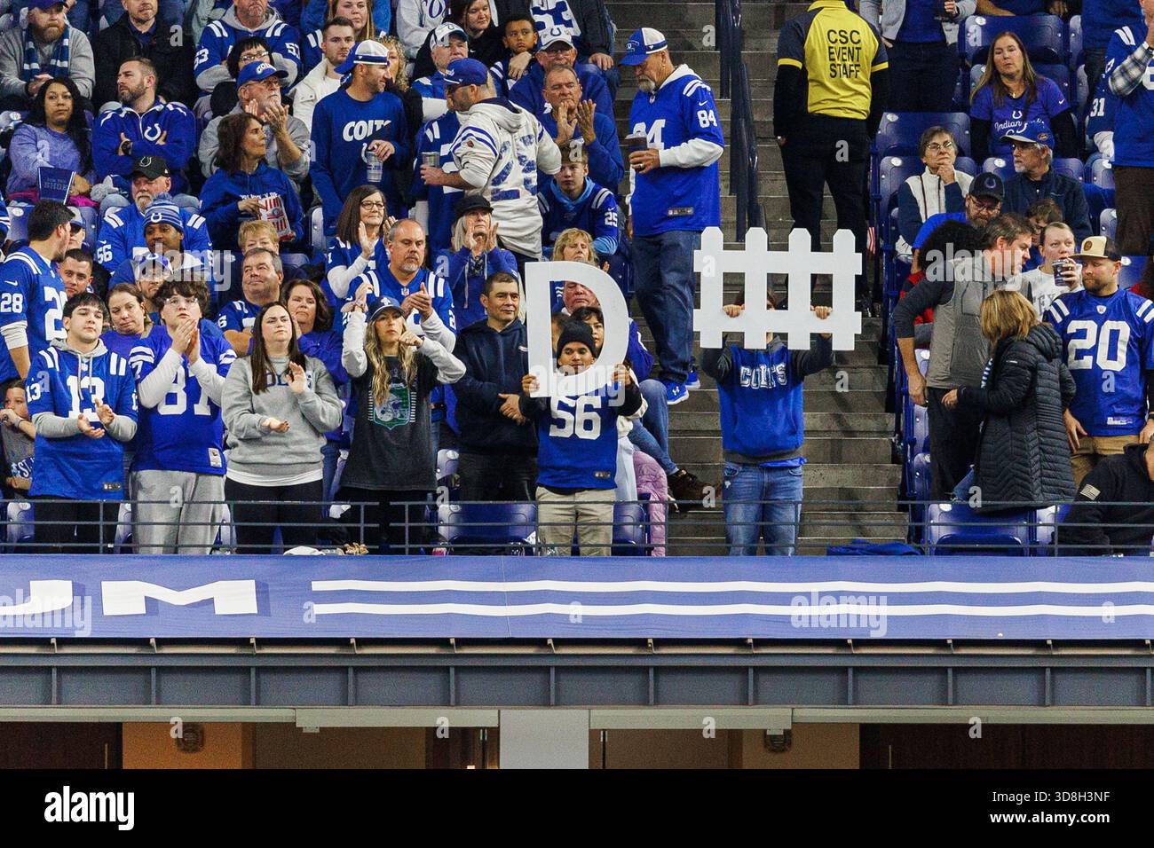November 30, 2025: Indianapolis Colts fans hold up defense signage ...