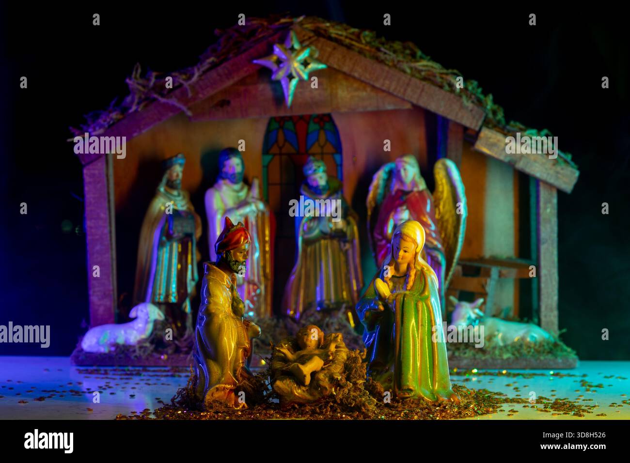Jesus Christ, Mary and Josef. Christmas figurines. Nativity scene with ...