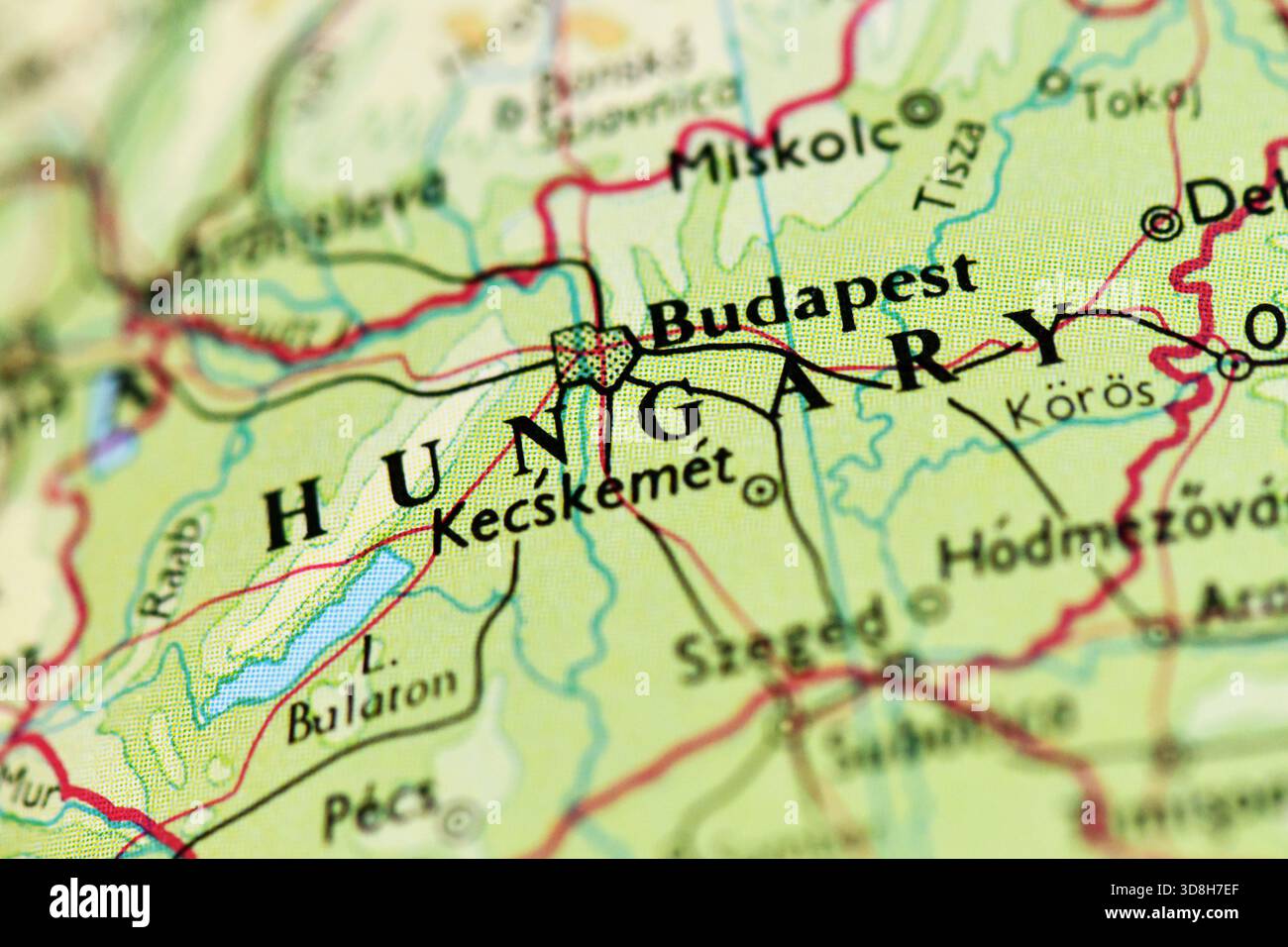 Close-up physical and political map of Hungary, highlighting the ...