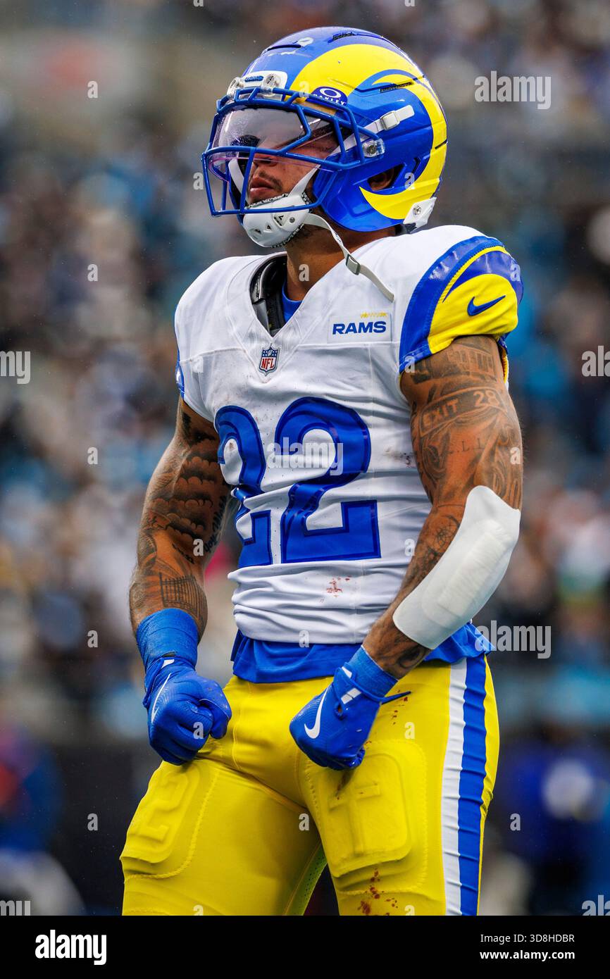 Los Angeles Rams running back Blake Corum (22) celebrates a touchdown ...