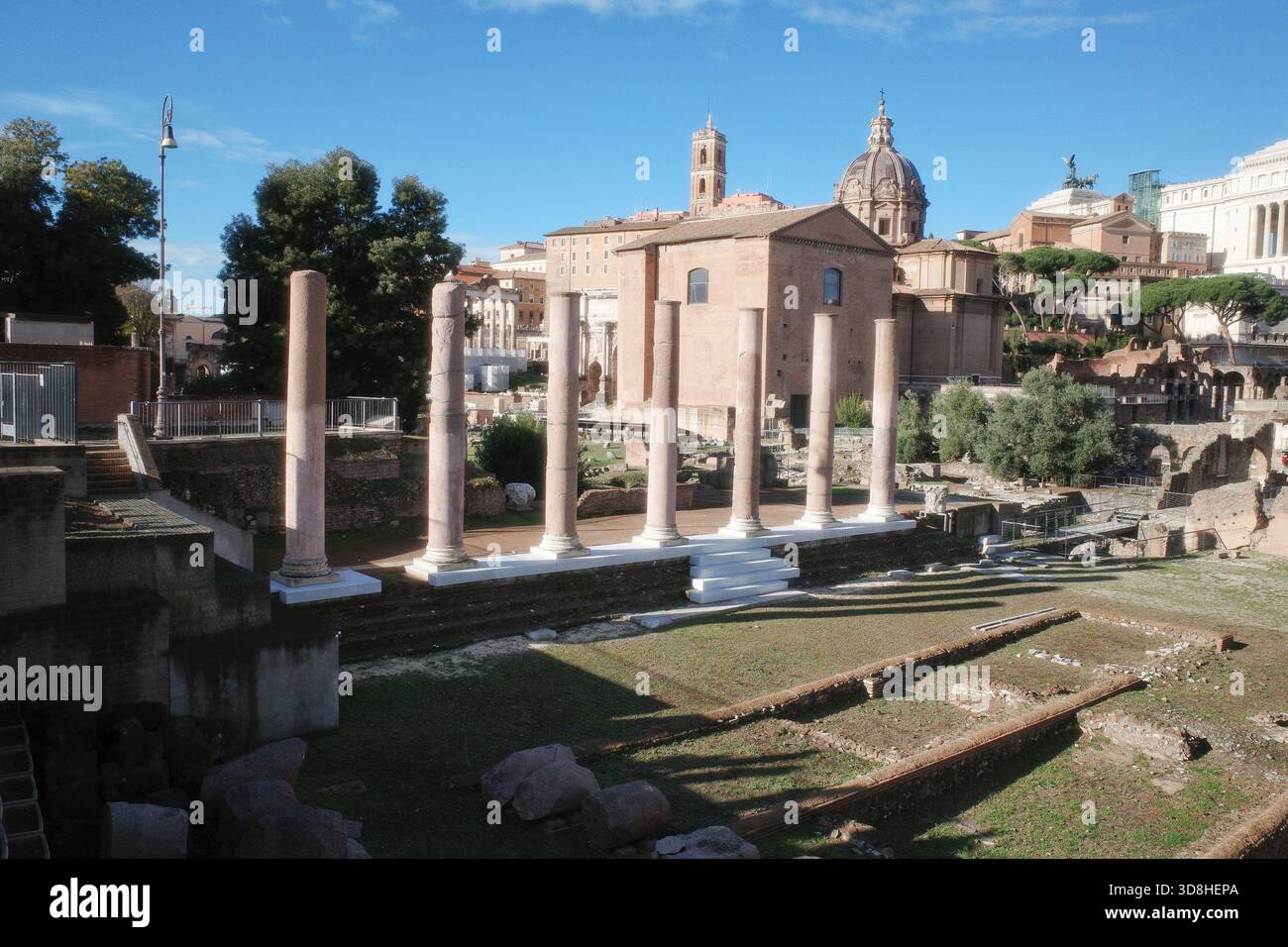 A view of historical landmark Largo Romolo e Remo in Rome, Italy on ...