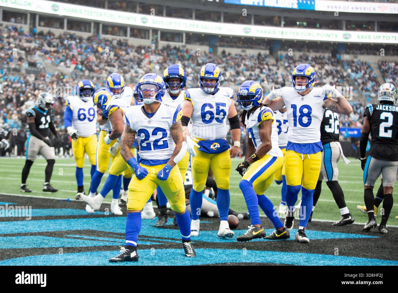 Los Angeles Rams running back Blake Corum (22) celebrates after scoring ...