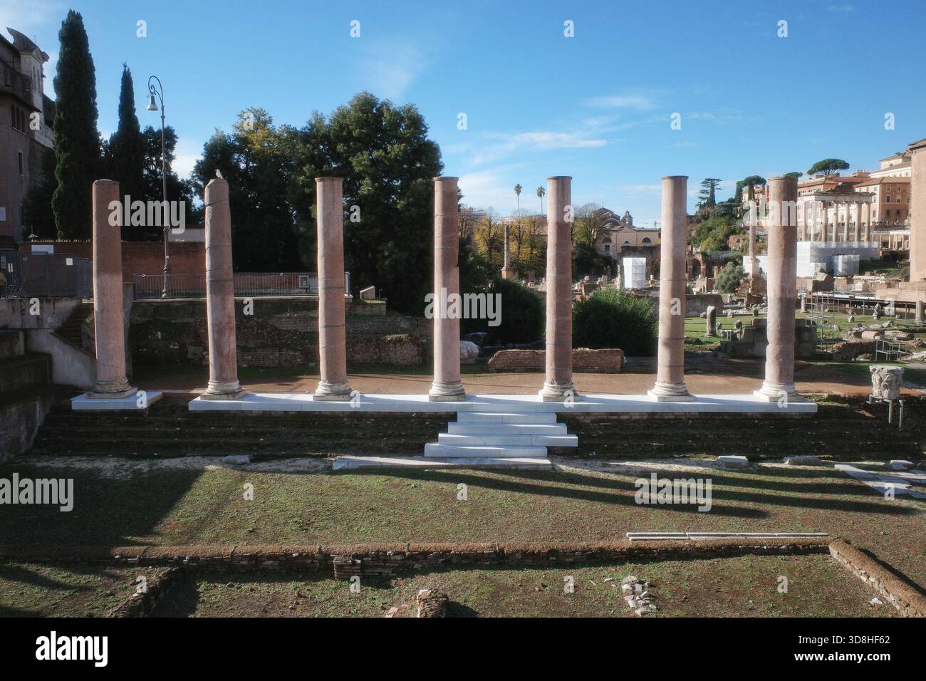 A view of historical landmark Largo Romolo e Remo in Rome, Italy on ...