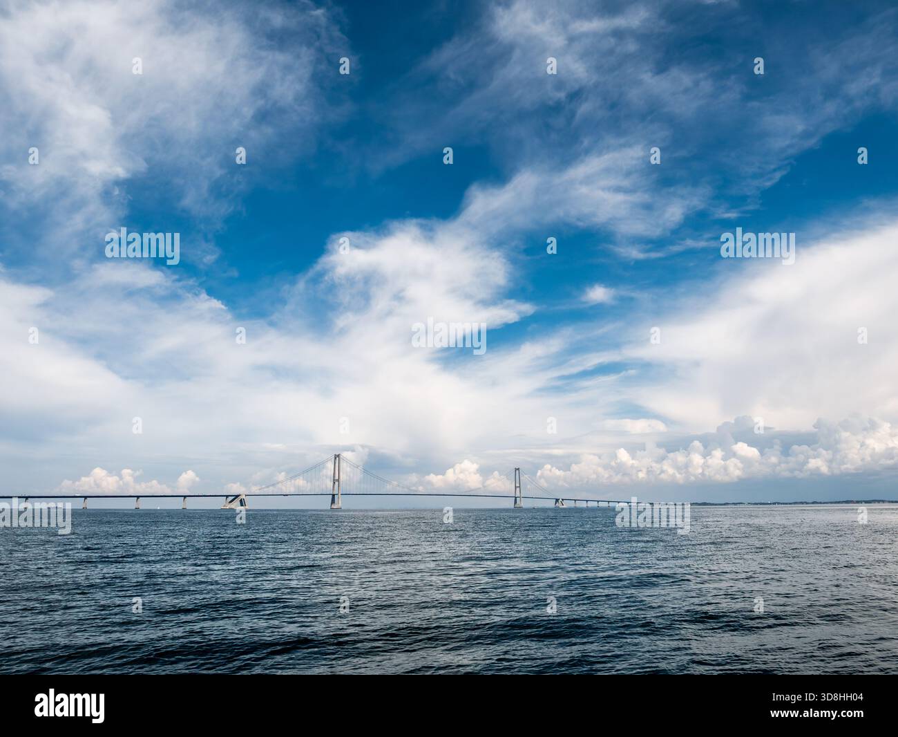 Great Belt East Bridge, suspension bridge, from the water while ...