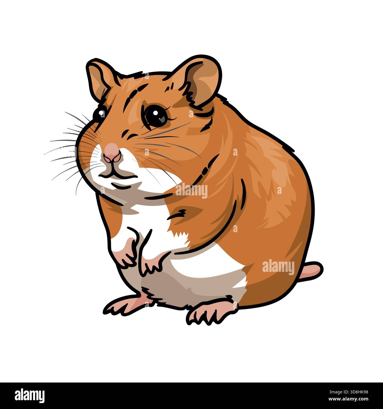 A cartoon hamster with golden fur and white patches stands upright on a ...