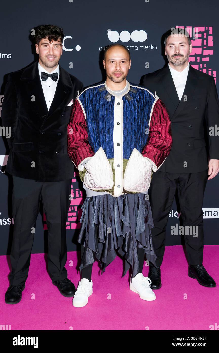 Ben Jackson, Dean Atta und Baz Sells bei der Verleihung der 28. British ...