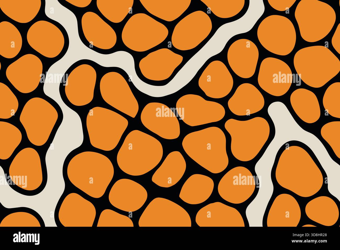 Seamless Bold orange patches outlined in black with cream divisions ...