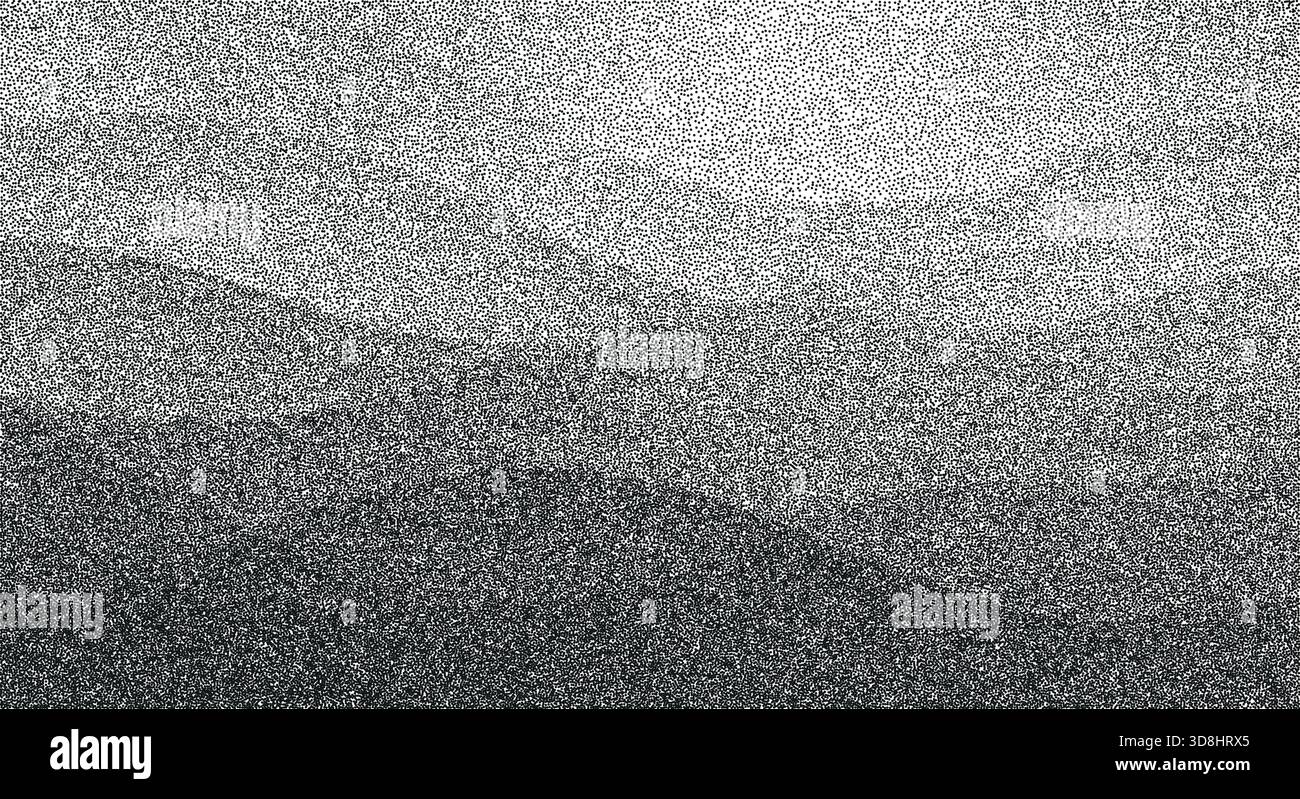 Black and white dotted mountain scenery with soft hills and stylized ...