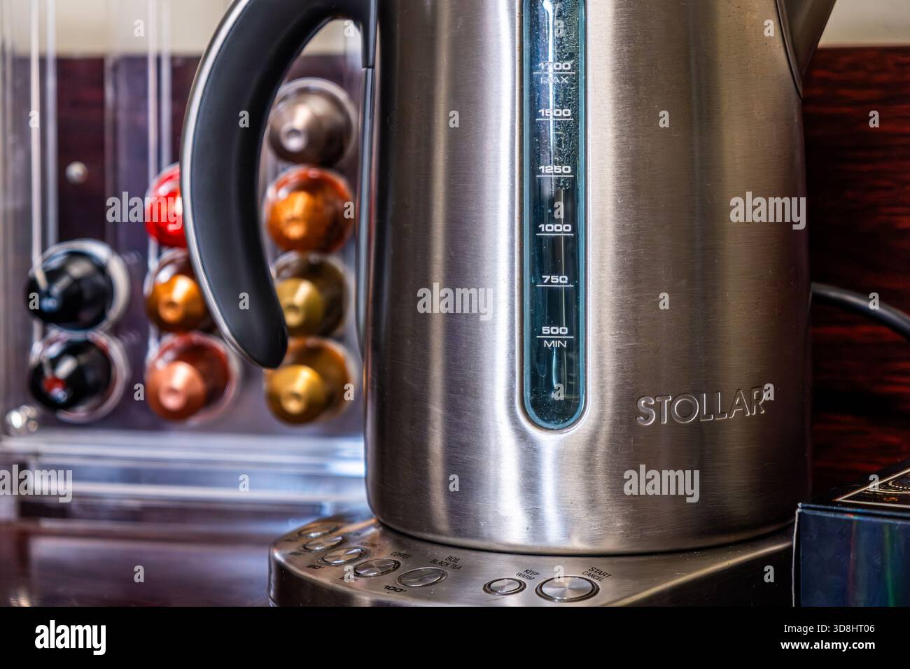 Riga, Latvia - October 31, 2025: Stollar kettle features a water level ...