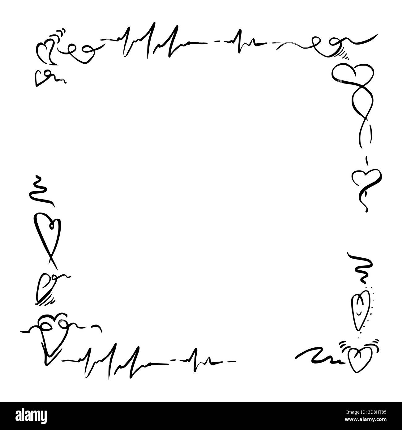 Stylized heart icons and heartbeat pulse ECG line rhythm wrapping ...