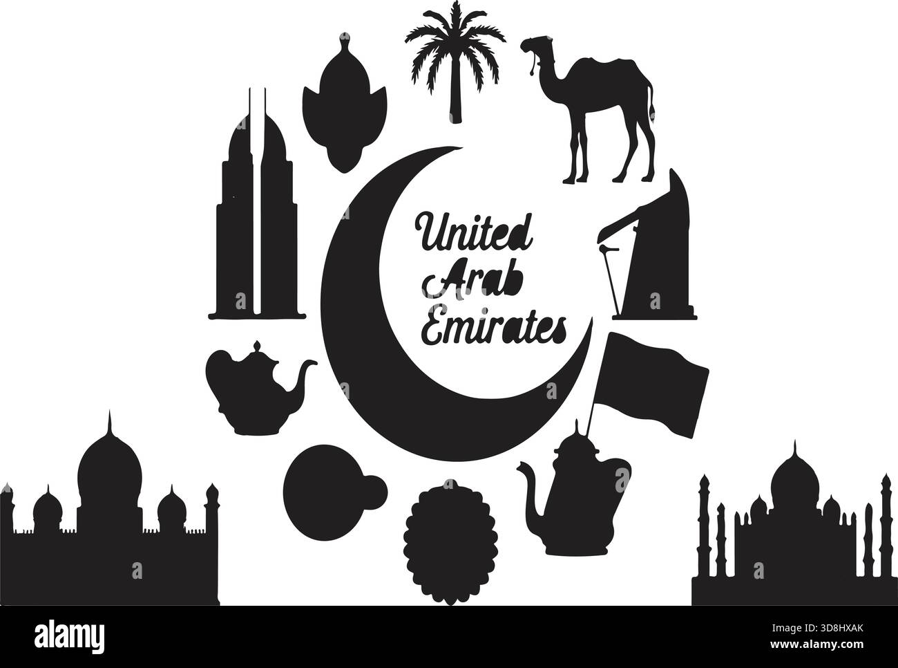 UAE Landmarks and Cultural Silhouettes Vector Graphic Stock Vector ...