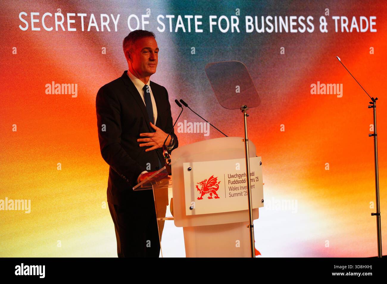 Business Secretary Peter Kyle delivers a speech during the Wales ...