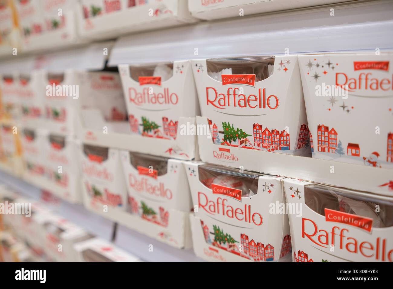 November 30, 2025, Moscow, Russia. Boxes of Raffaello confections are ...