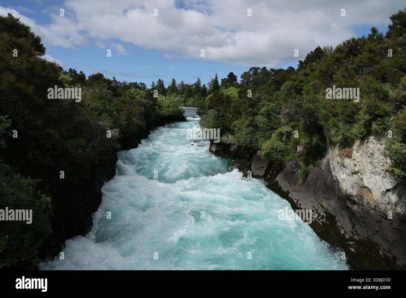 New Zealand Taupo Turquoise River Rapids Between Forested Rocky Gorge ...